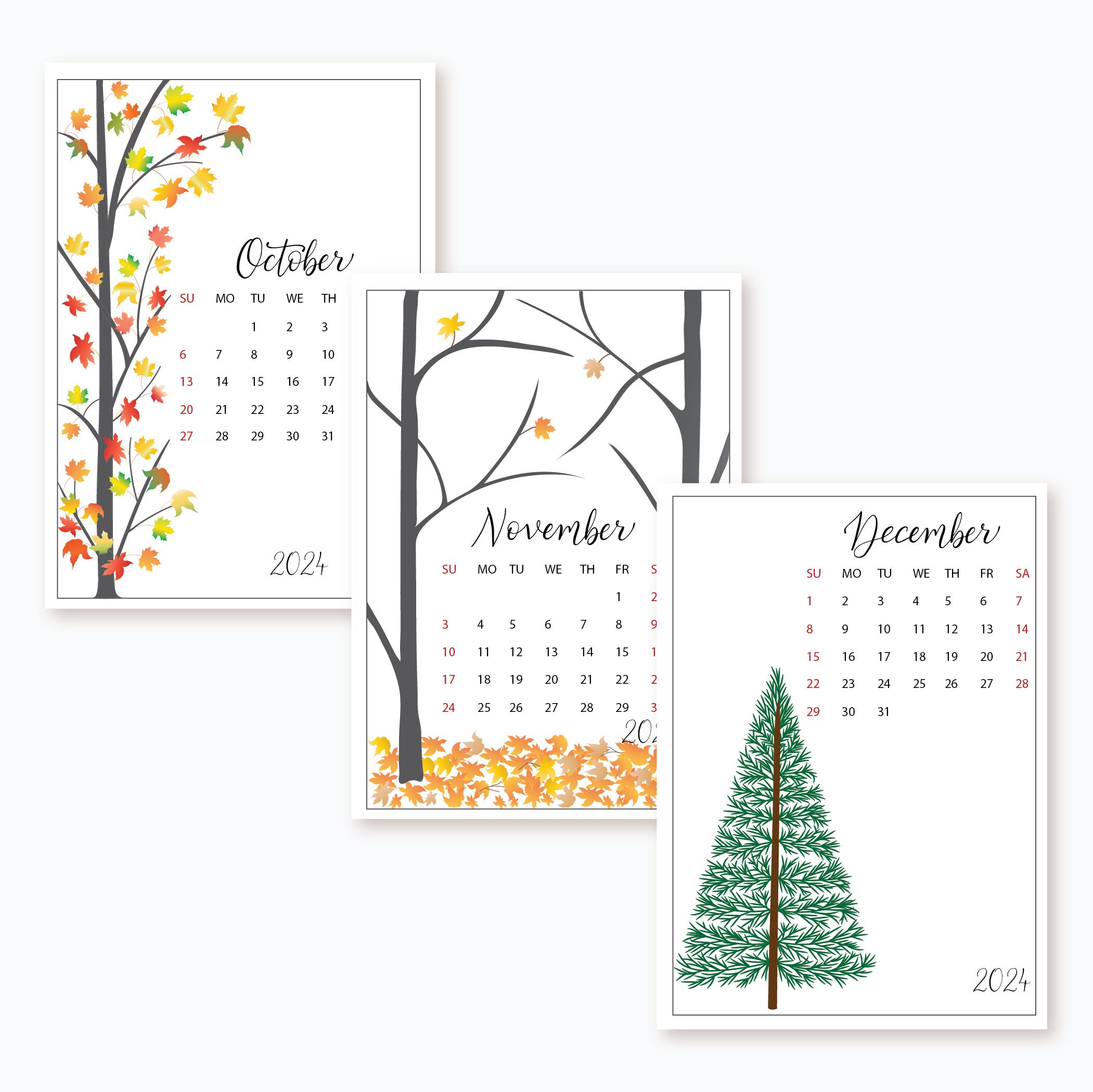 2024 Tree Calendar for 12 months, Desk Calendar, Optional stand sold by ...