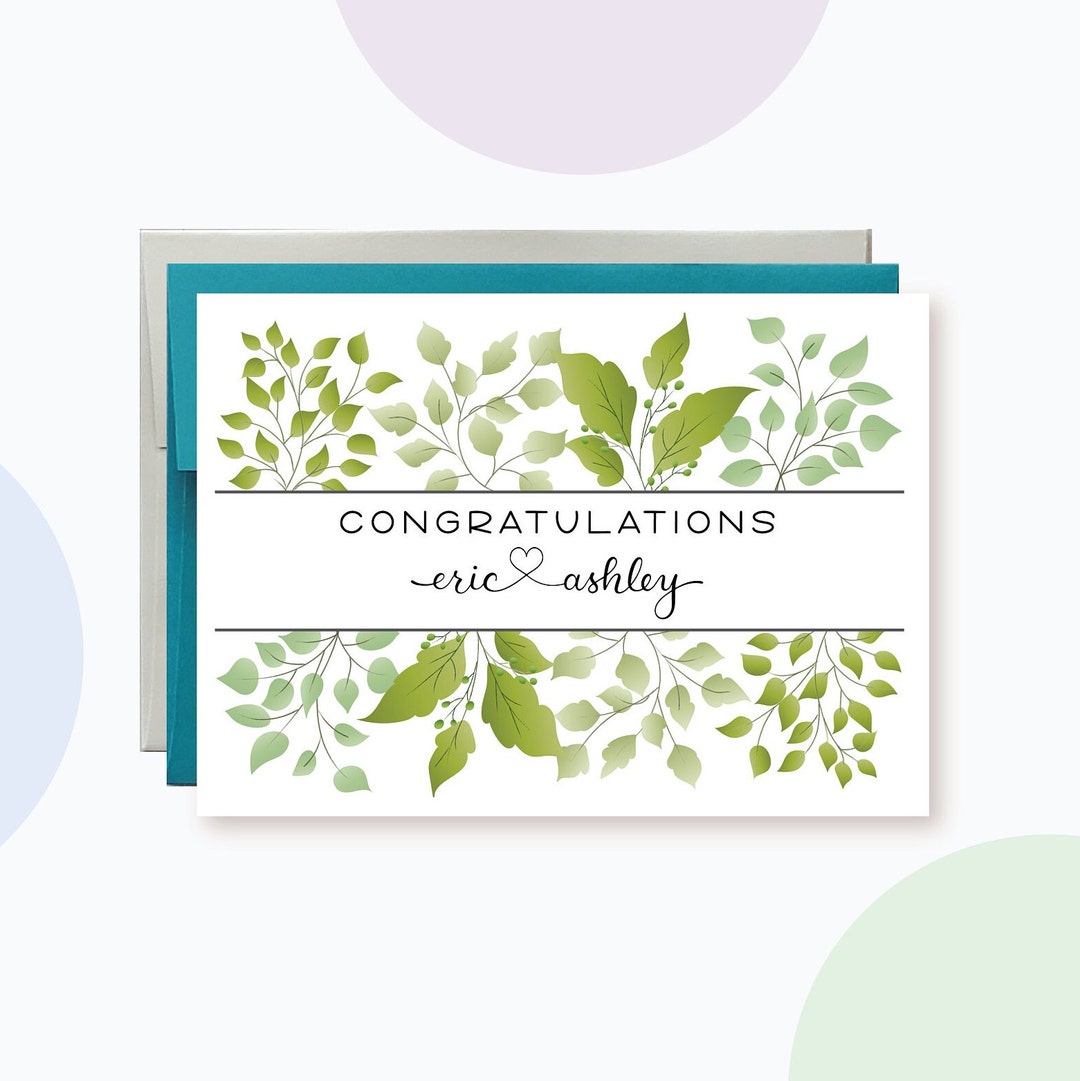 Personalized Greenery Wedding Card Heart and Green Foliage Wedding ...