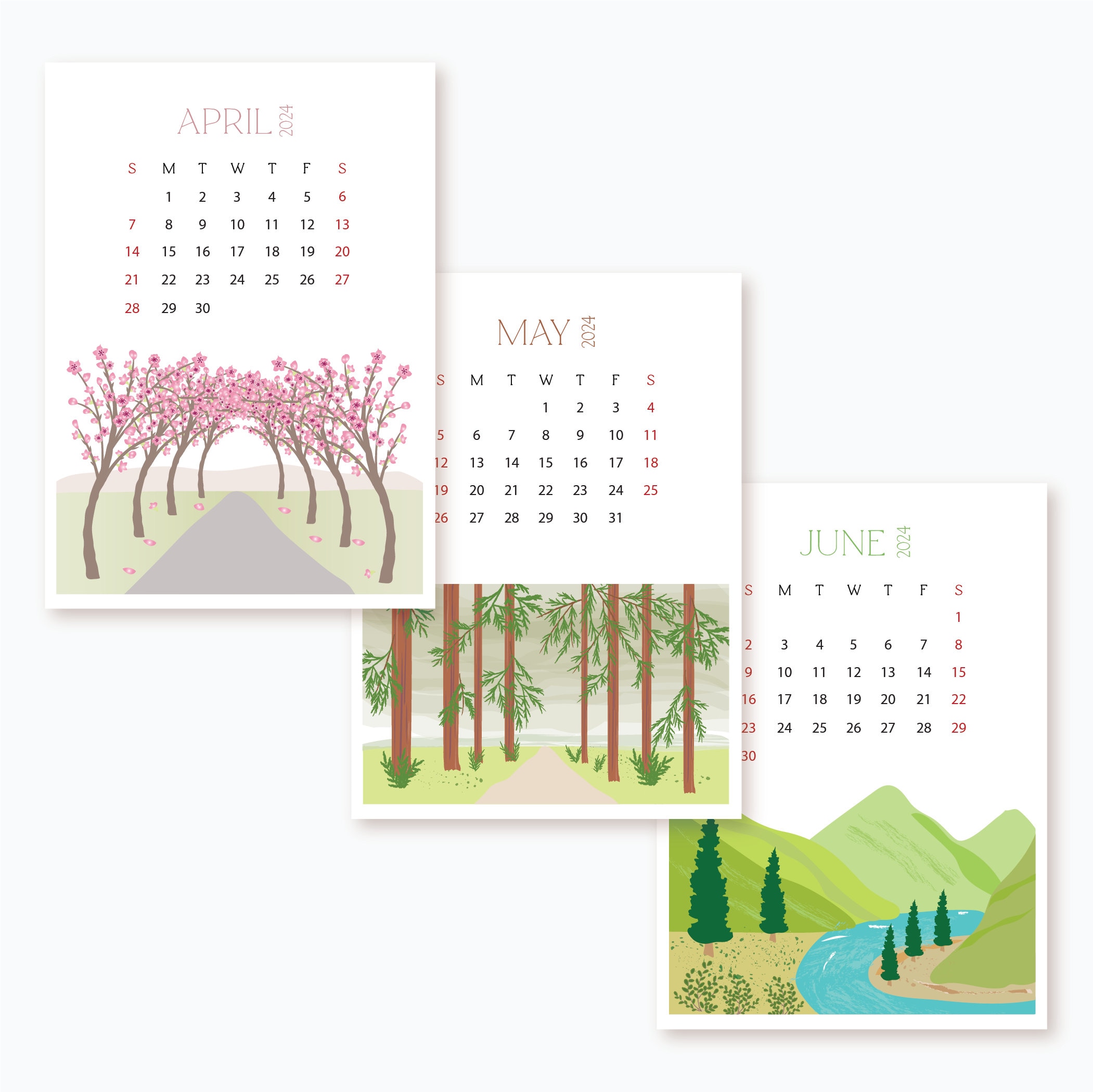 2024 Landscape Desk Calendar for 12 months, Optional Stand sold by ...