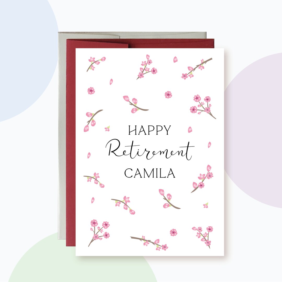 Personalized Floral Retirement Card, Custom Cherry Blosssom Happy ...