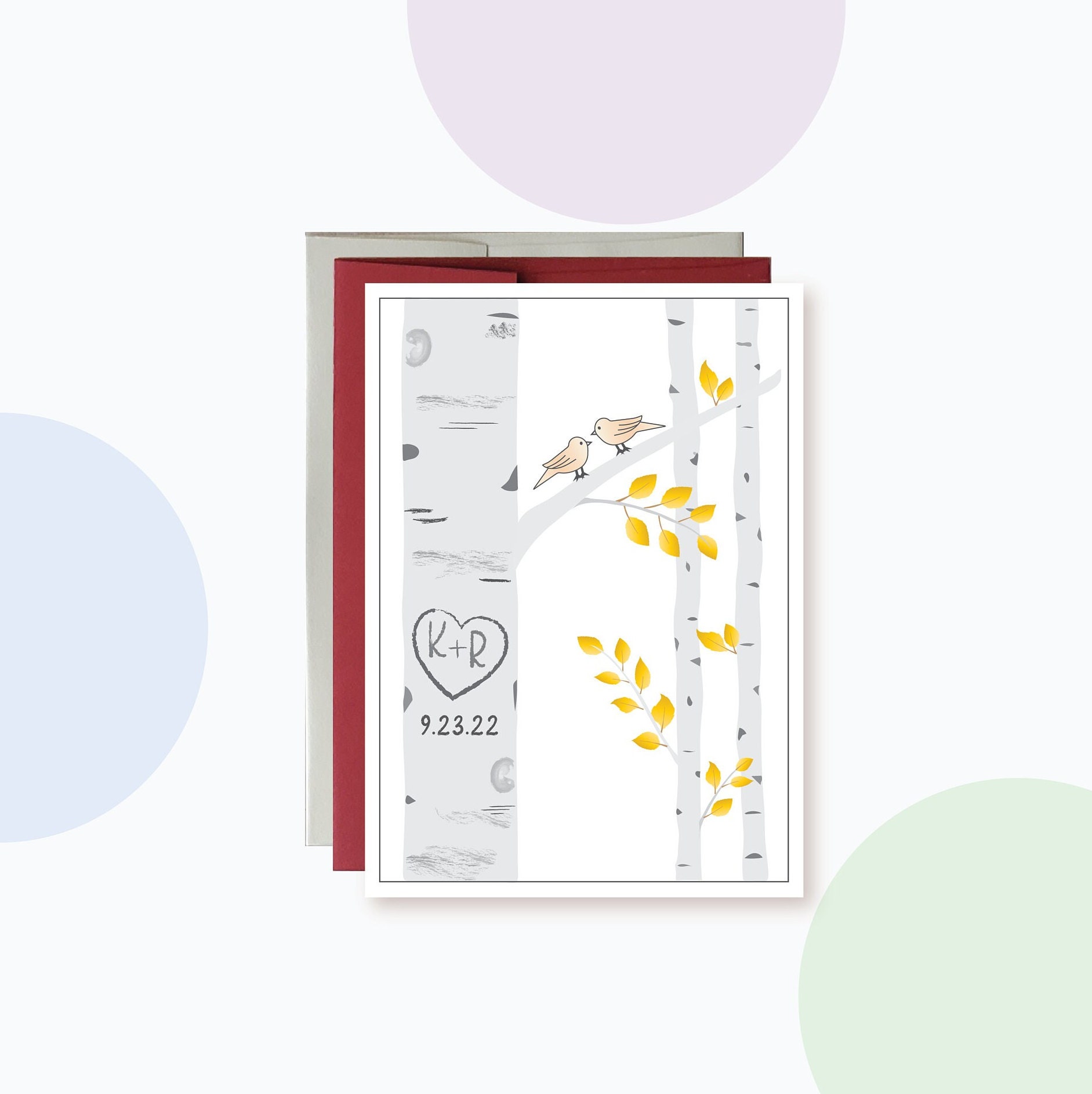 Personalized Wedding Card With Initials and Heart on Tree - Etsy