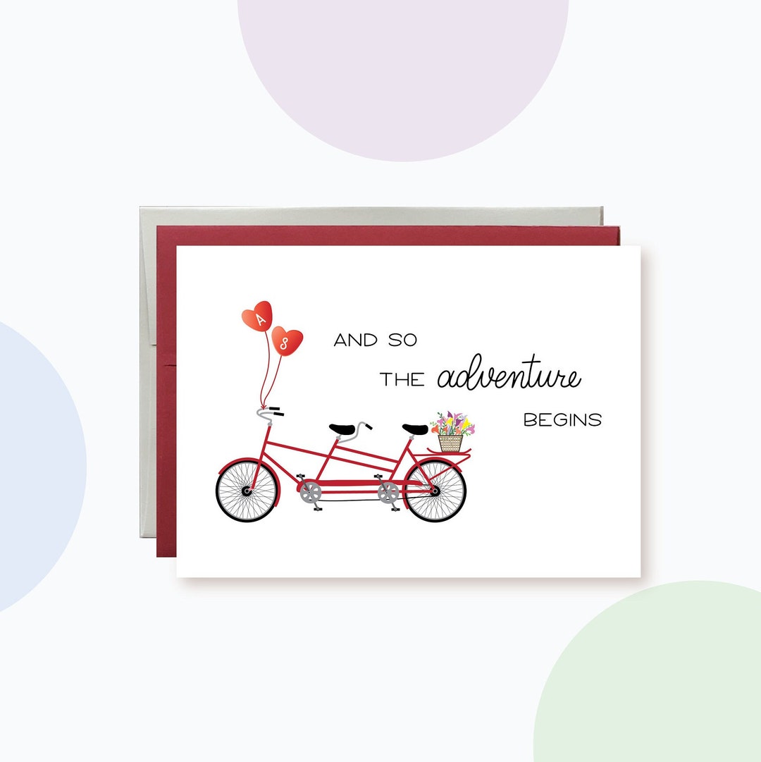 Personalized Wedding Card, Tandem Bike Card for Wedding Wishes, and so ...