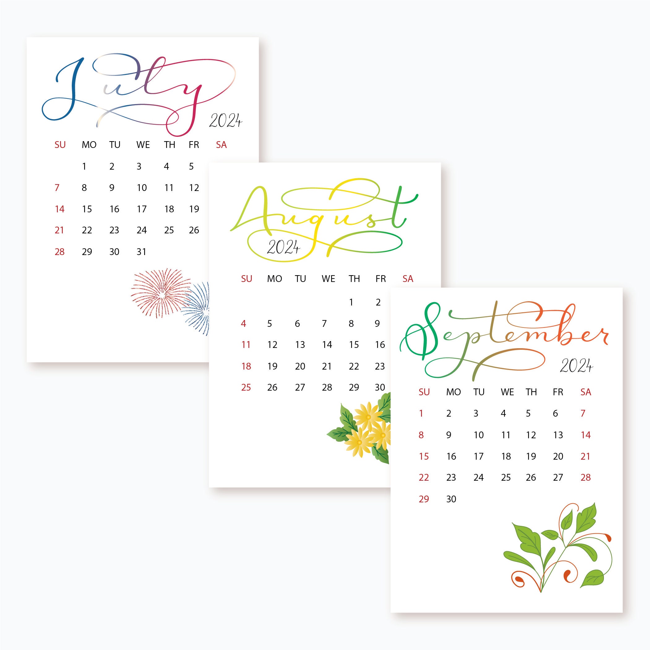 2024 Calendar, 12 Month Seasonal Desk Calendar with optional stand ...