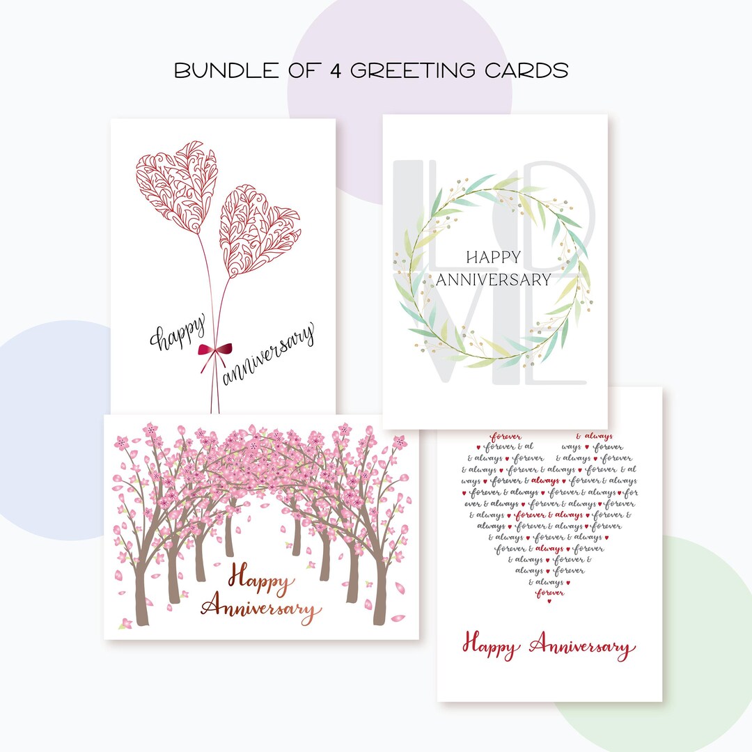 Happy Anniversary Card Bundle , 4 Greeting Cards, Set of 4, Variety ...