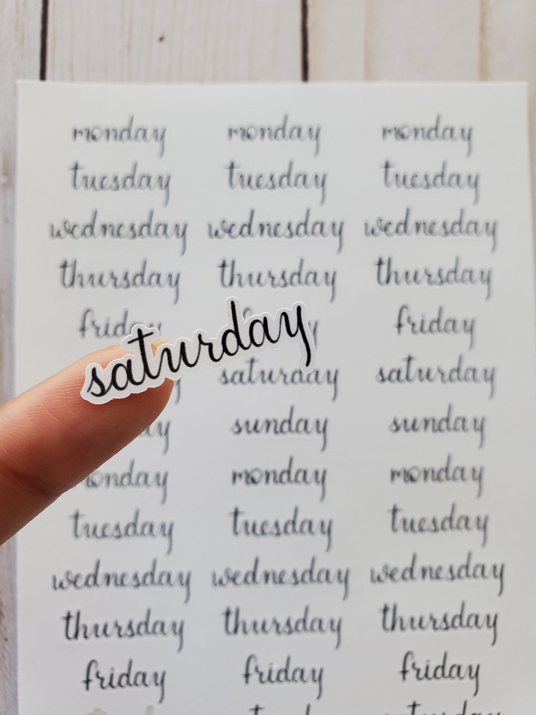 Days of the Week Stickers, Black Print, Gold Foil, Rose Gold Foil ...