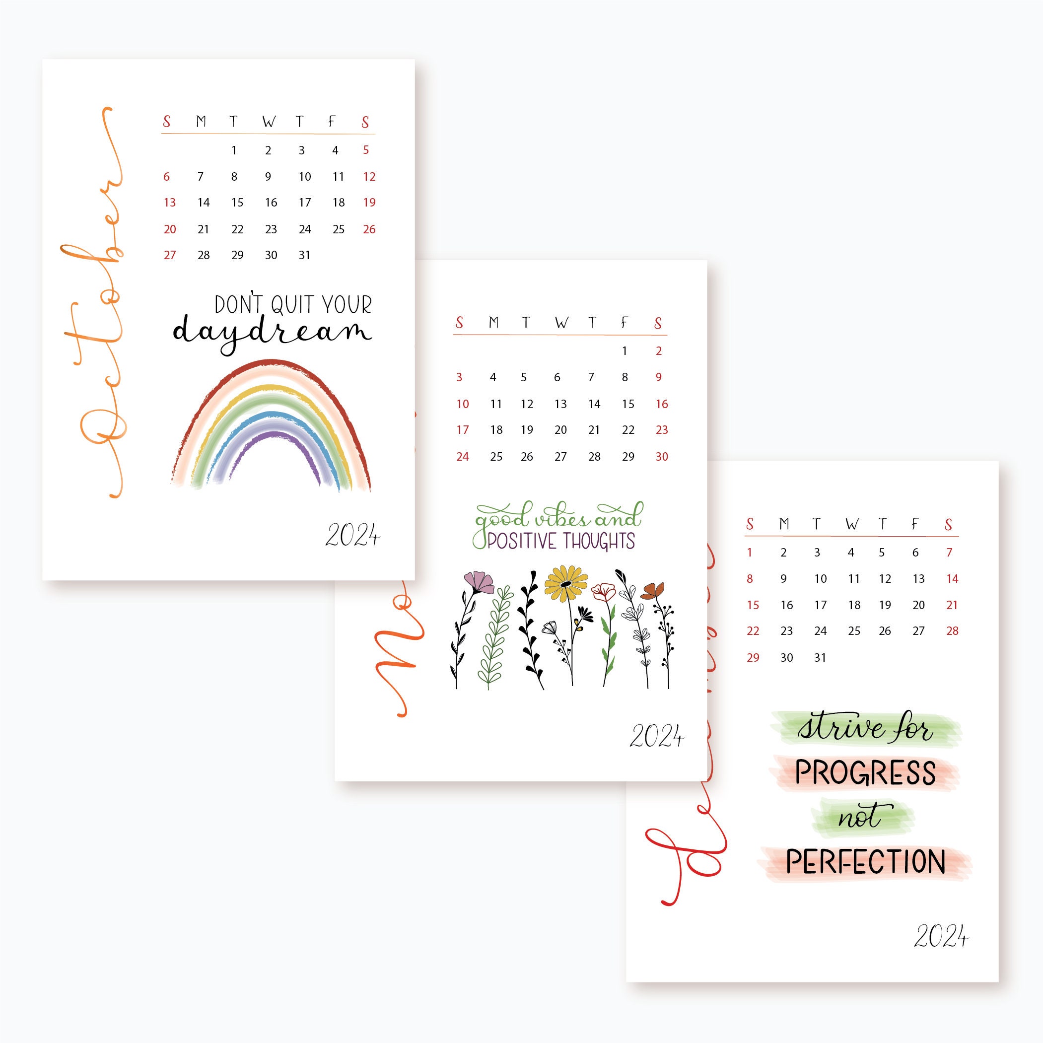 2024 Calendar for 12 Months, Inspirational, Optional Stand, Teacher ...