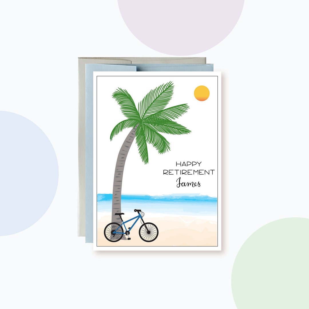 Personalized Retirement Card, Palm Tree, Bike and Beach Retirement Card ...
