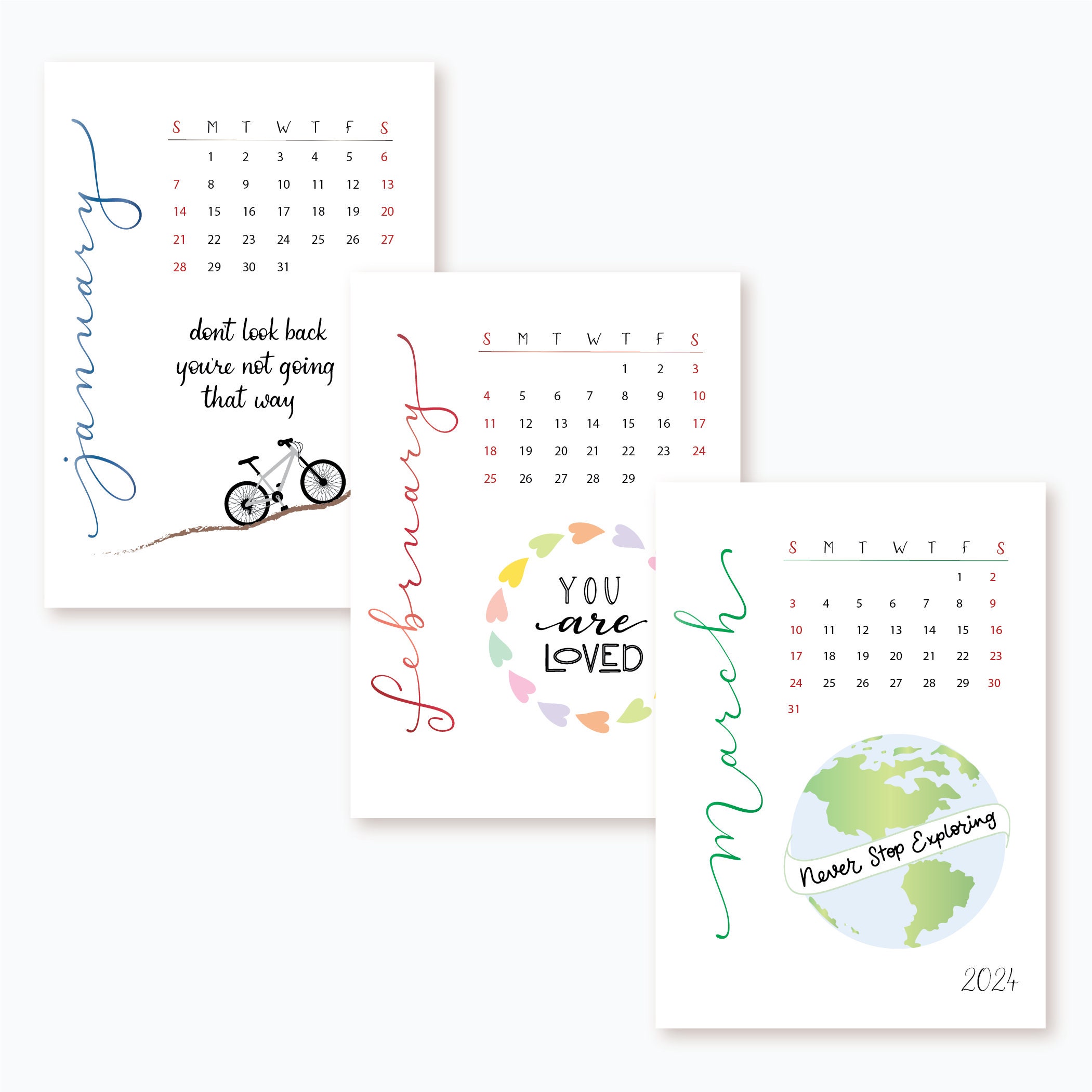 2024 Calendar for 12 Months, Inspirational, Optional Stand, Teacher ...