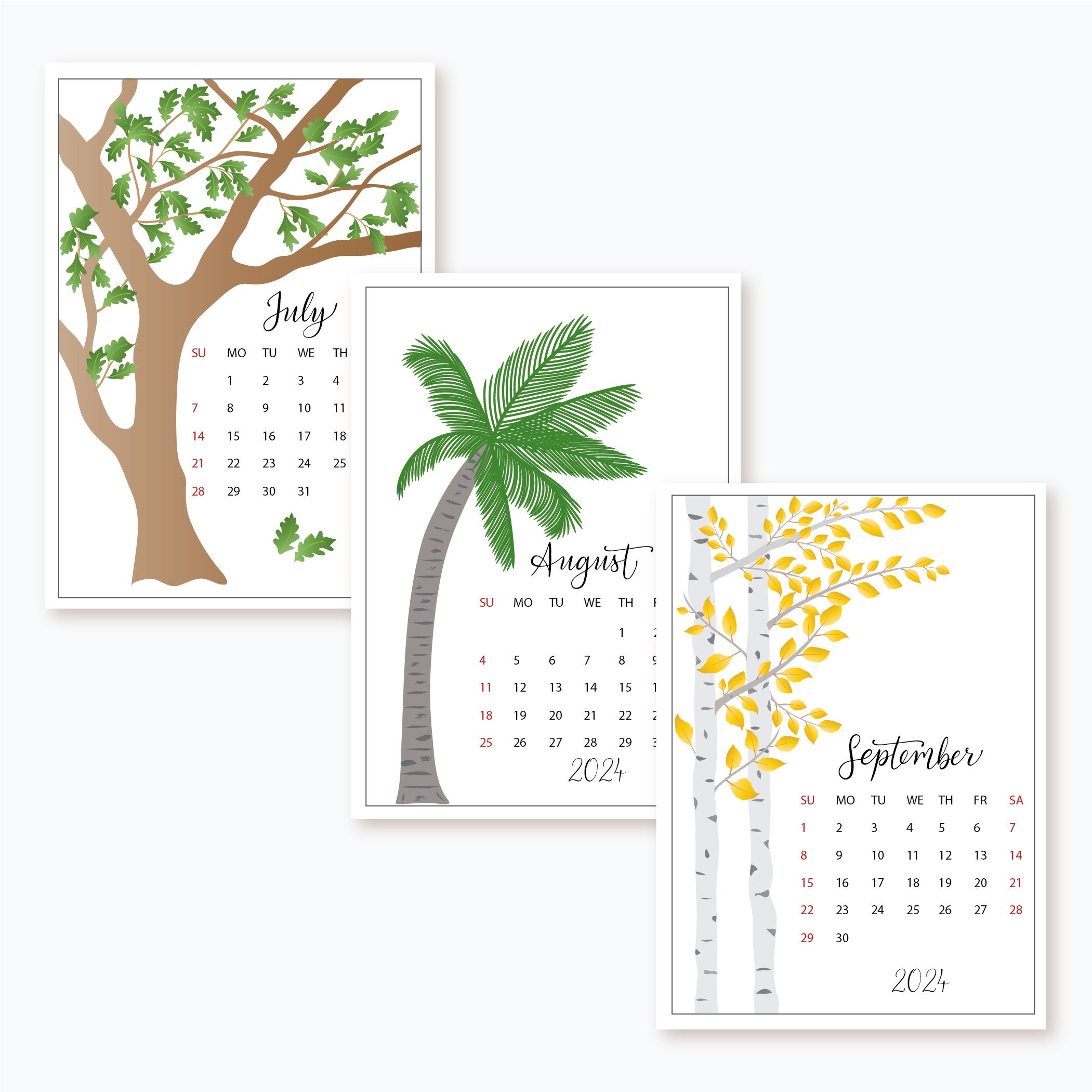 2024 Tree Calendar for 12 months, Desk Calendar, Optional stand sold by ...