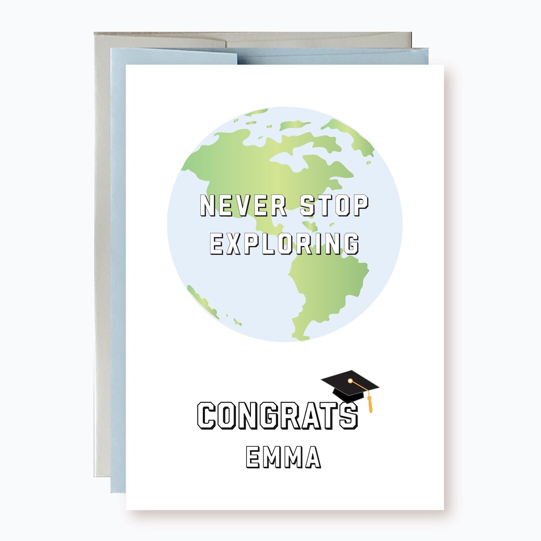 Personalized Grad Card, Never Stop Exploring Inspirational Graduation ...