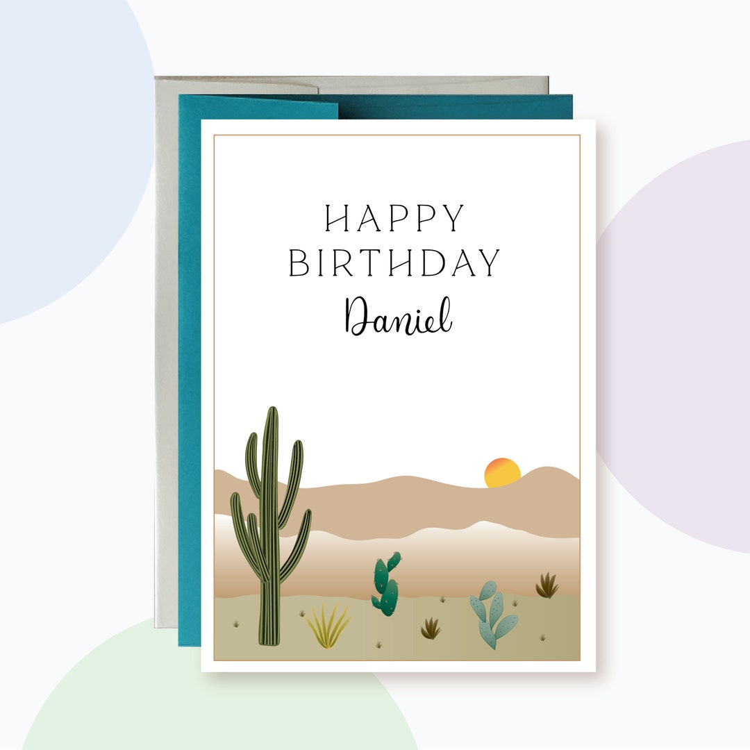 Personalized Desert Landsape Birthday Card, Custom Outdoorsy Cactus ...