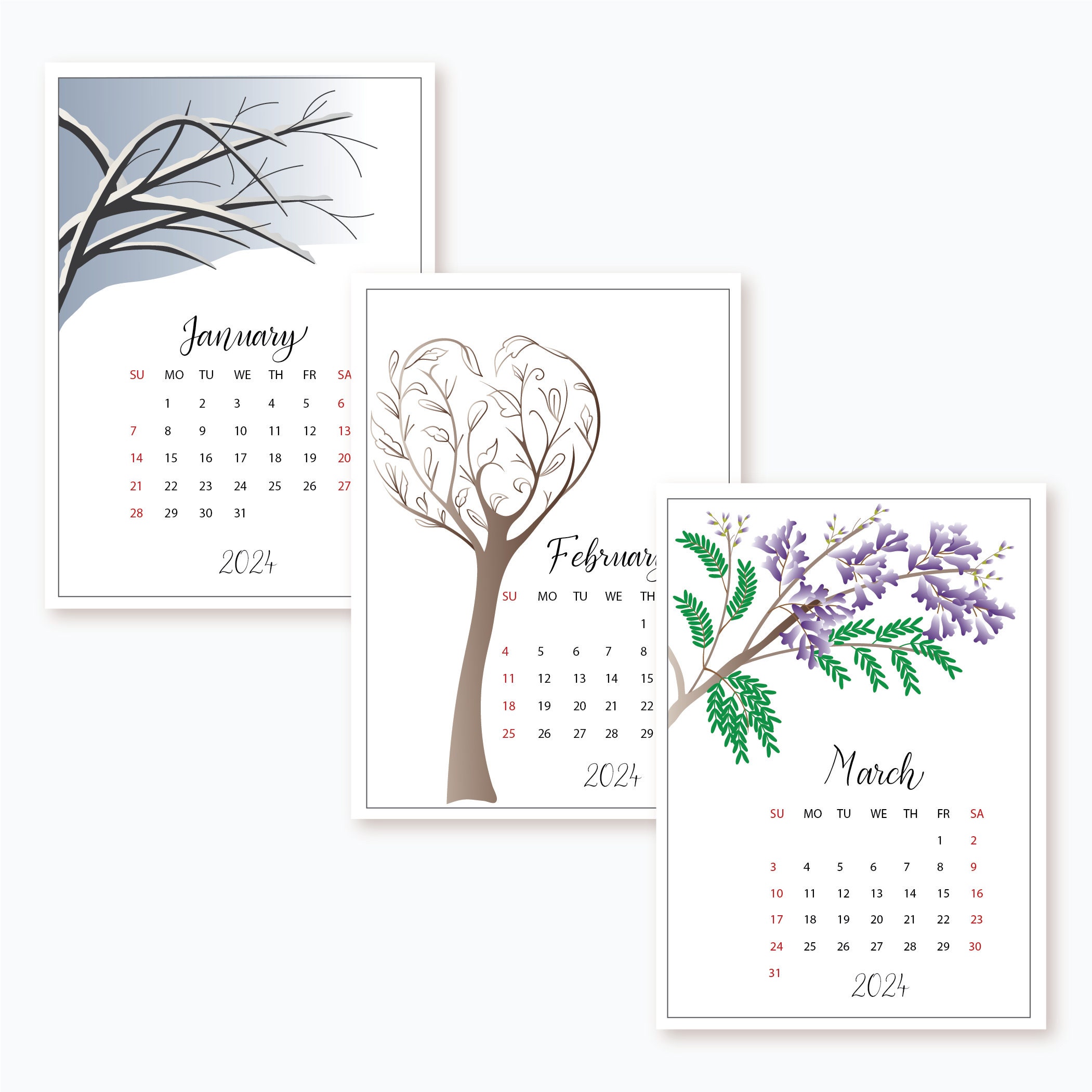 2024 Tree Calendar for 12 months, Desk Calendar, Optional stand sold by ...