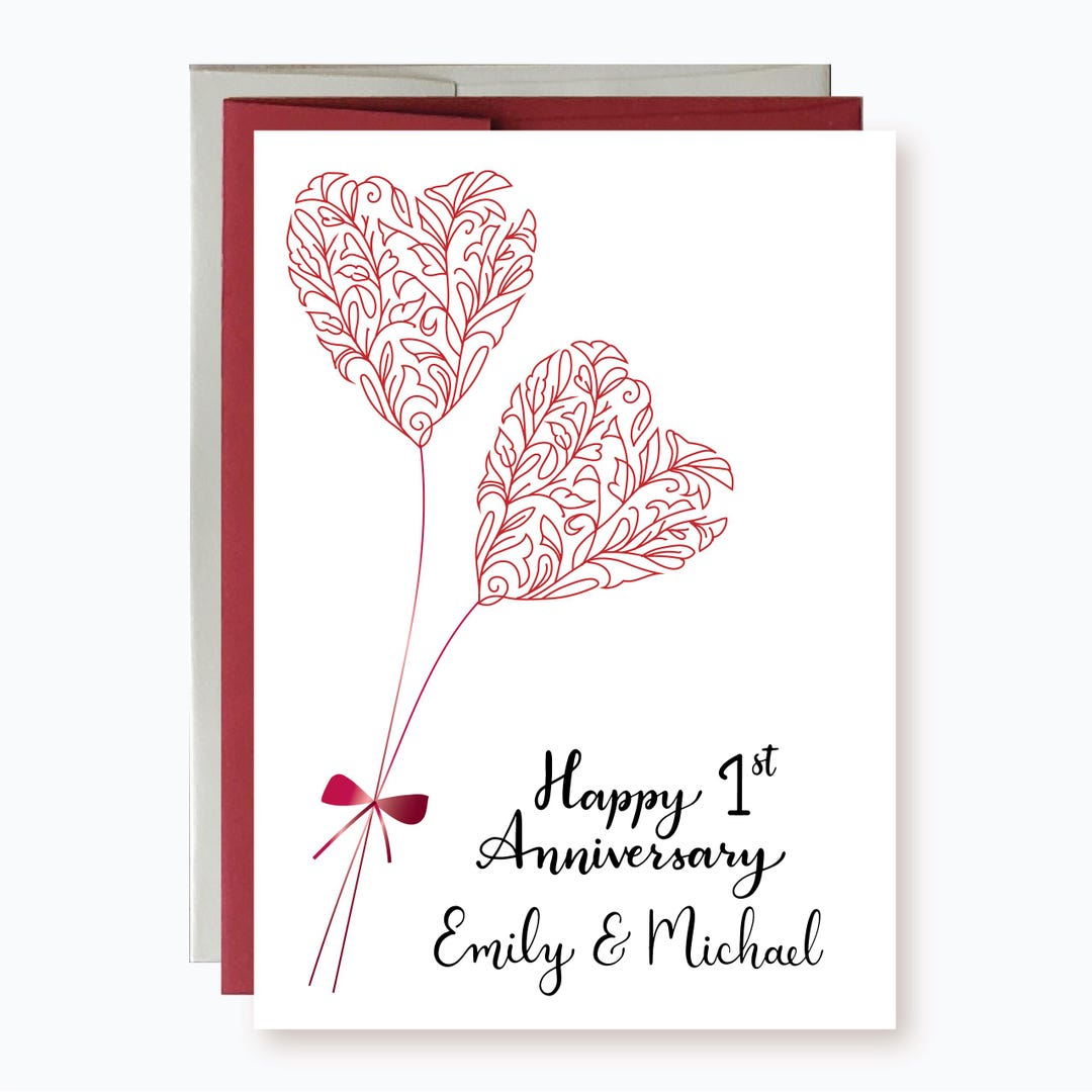 Custom Two Hearts Anniversary Card, Personalize Year and Names ...