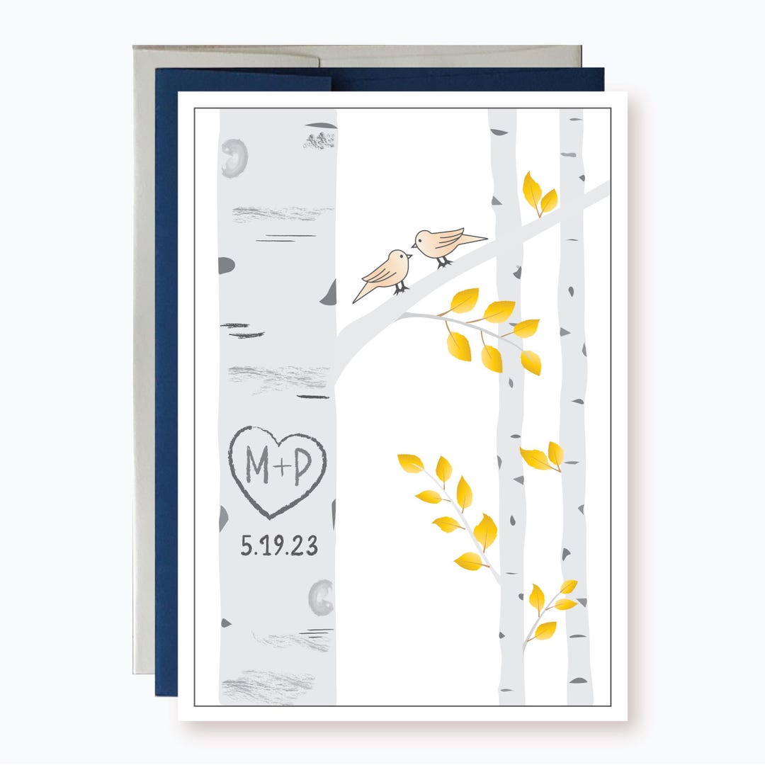 Personalized Wedding Card With Initials and Heart on Tree | Custom ...