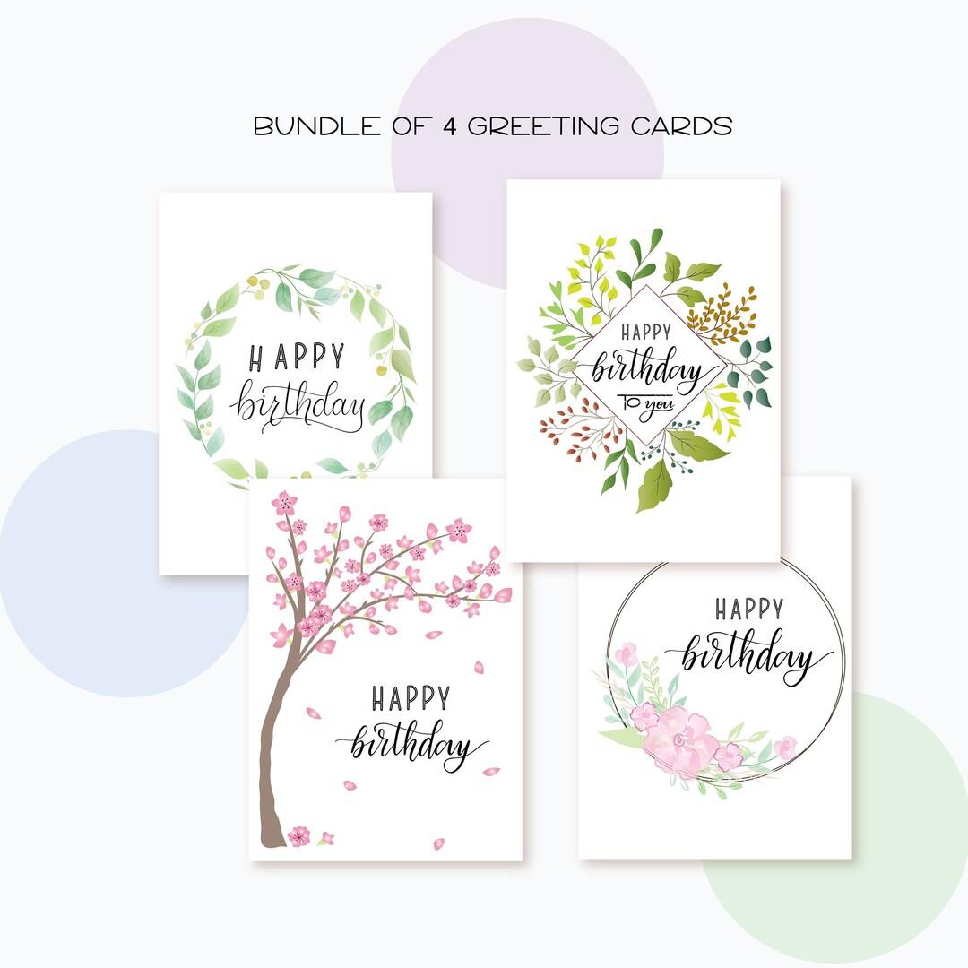 Bundle of Happy Birthday Cards , Pack of 4 Greeting Cards, Variety ...
