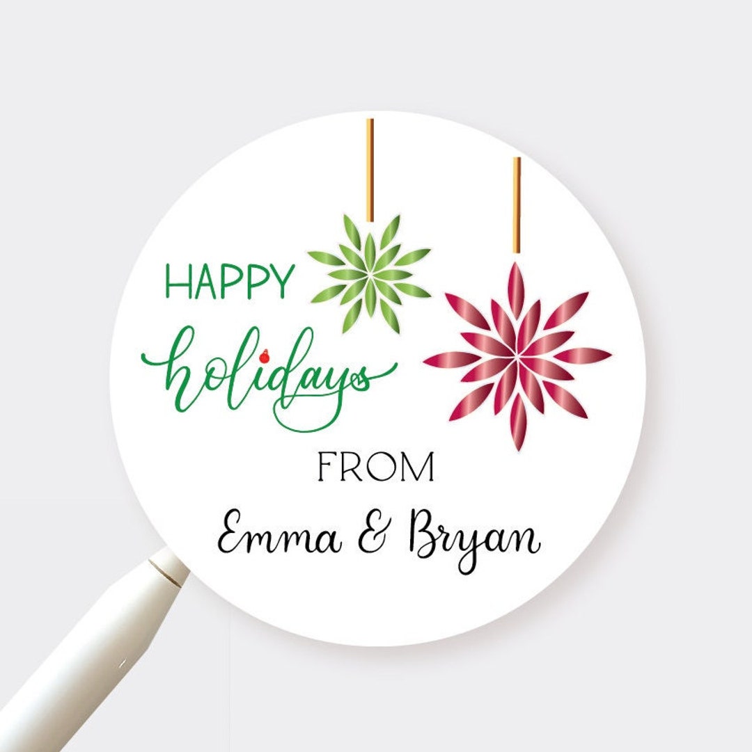 Custom Holiday Stickers Set of 12 2 X 2 Inch Personalized Happy Holiday ...