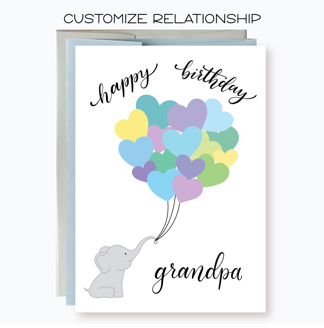 Elephant Birthday Greeting Card for Grandpa: Personalize Relationship ...