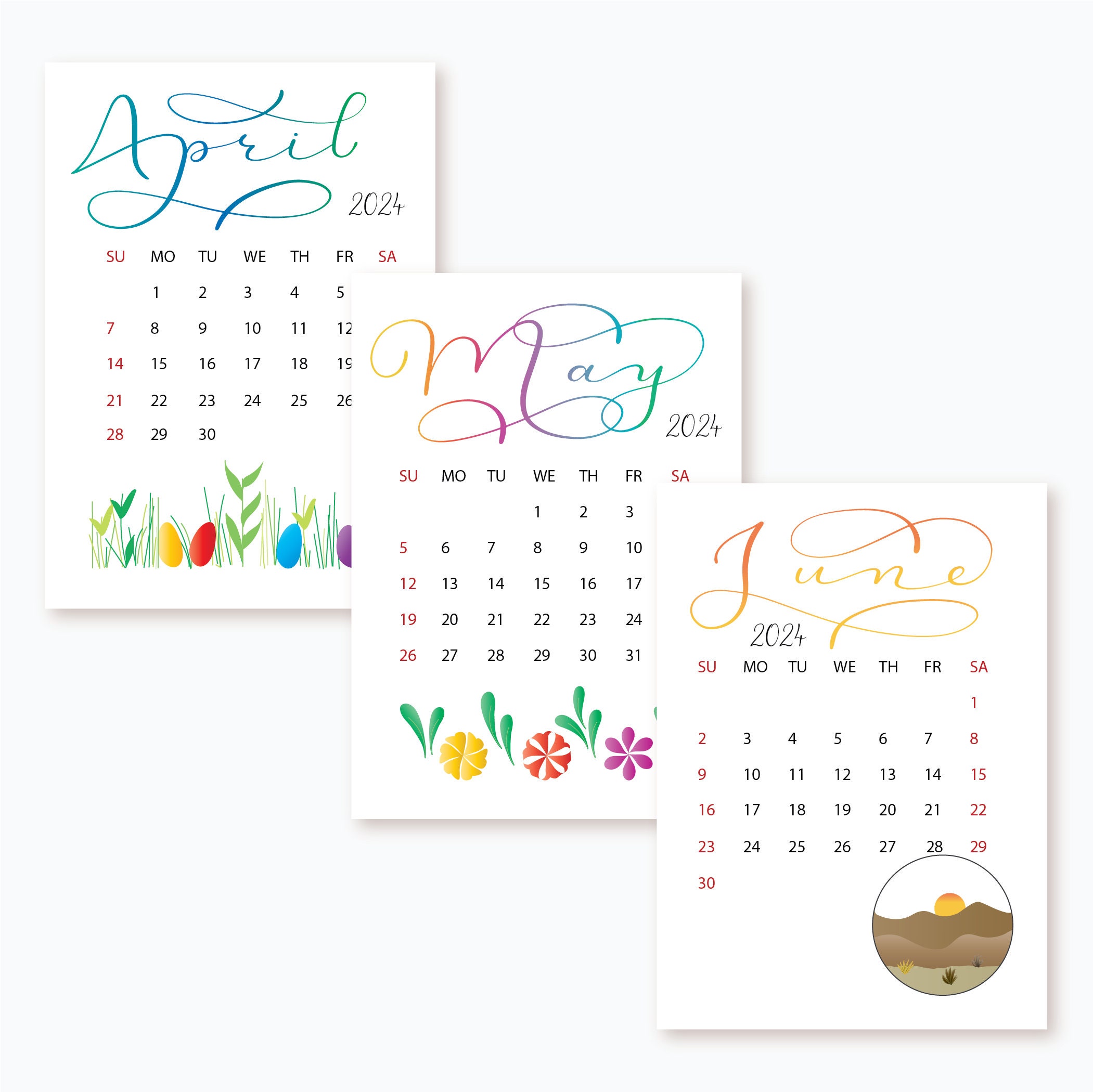 2024 Calendar, 12 Month Seasonal Desk Calendar with optional stand ...