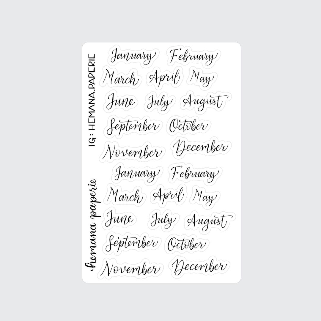 Months of the Year Stickers, Gold Foil, Rose Gold Foil, Silver Foil ...