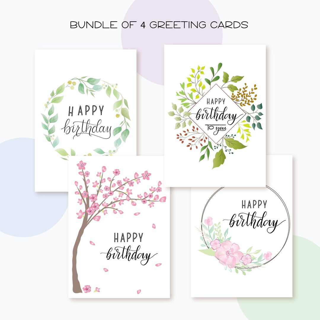 Bundle of Happy Birthday Cards , Pack of 4 Greeting Cards, Variety ...