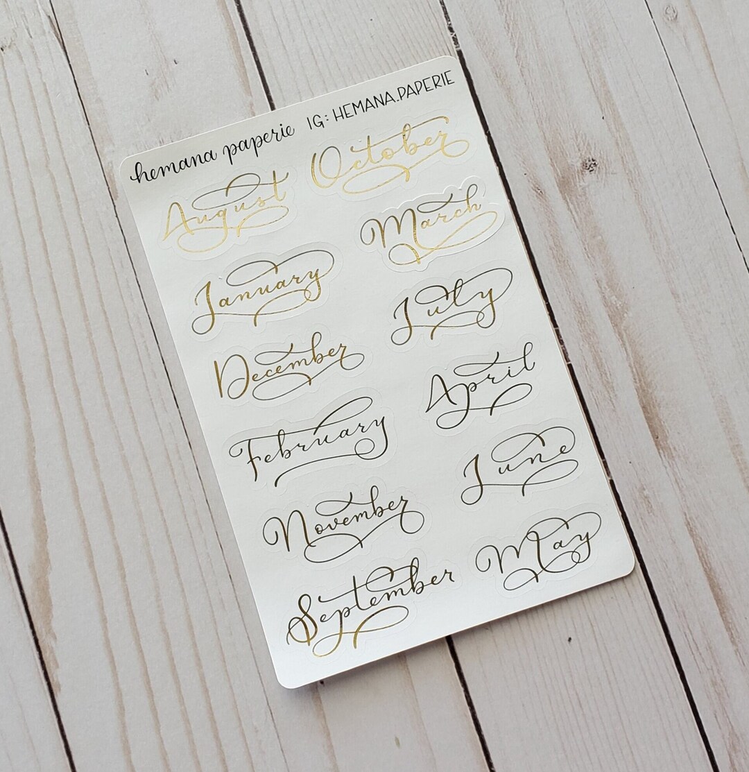 Months of the Year Stickers, Gold Foil, Rose Gold Foil, Silver Foil ...