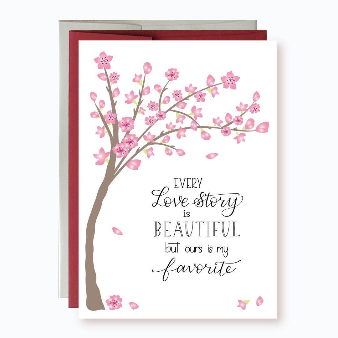 Love Story Valentine Day Card, Cherry Blossom Valentine Card - Etsy