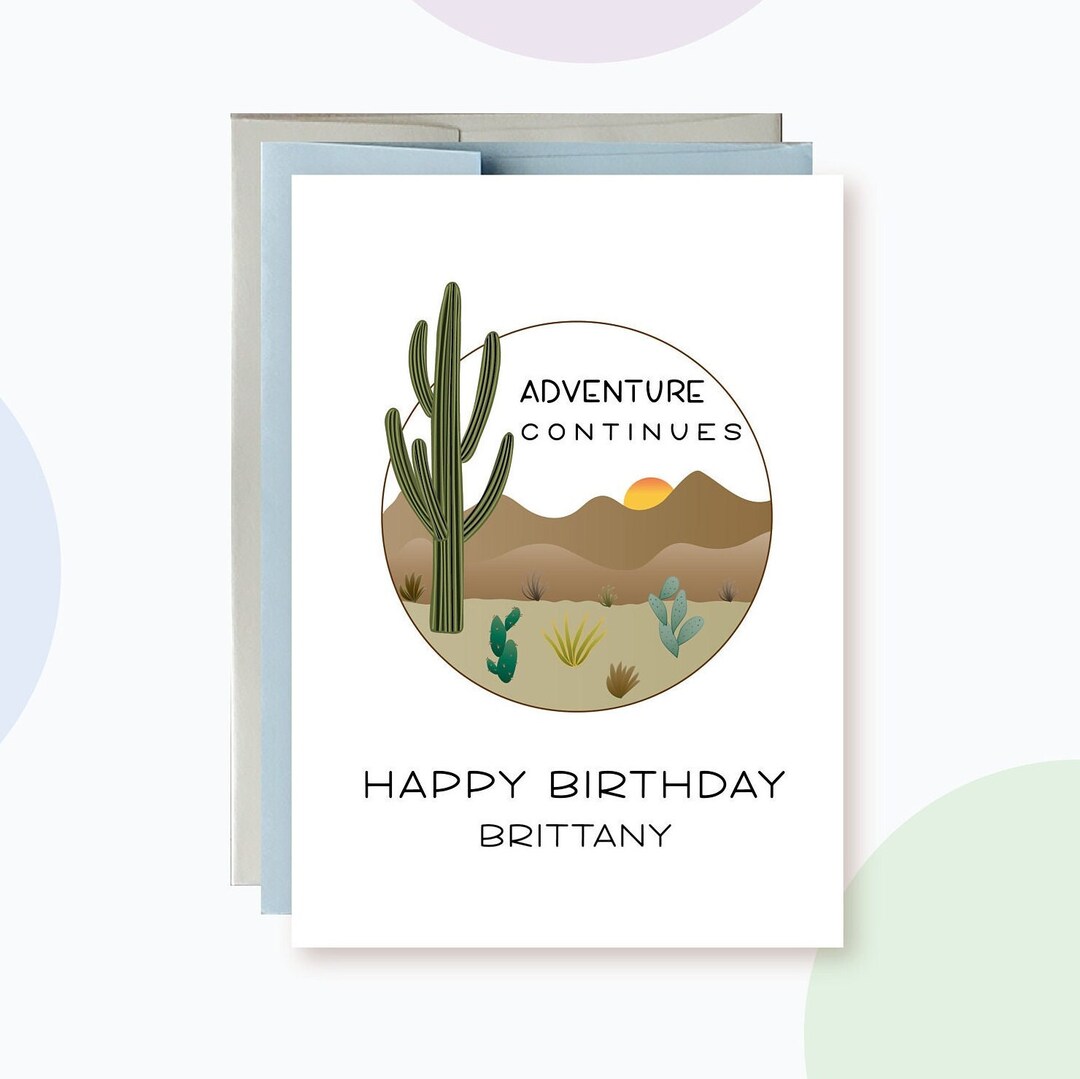Custom Personalize Name Landscape Birthday Card, Outdoorsy Cactus ...