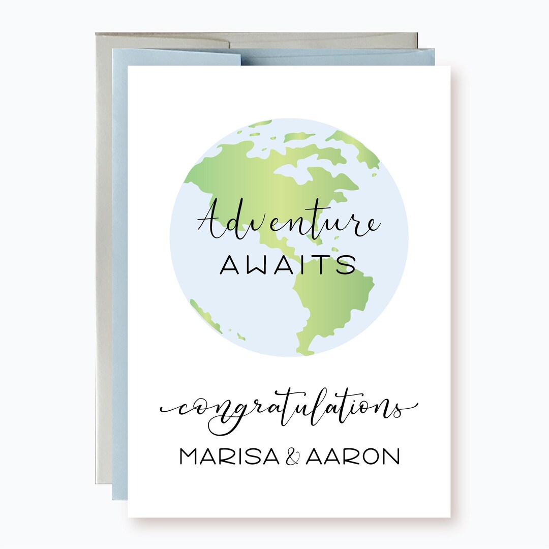 Personalized Engagement Card | Adventure Awaits World Map Card ...