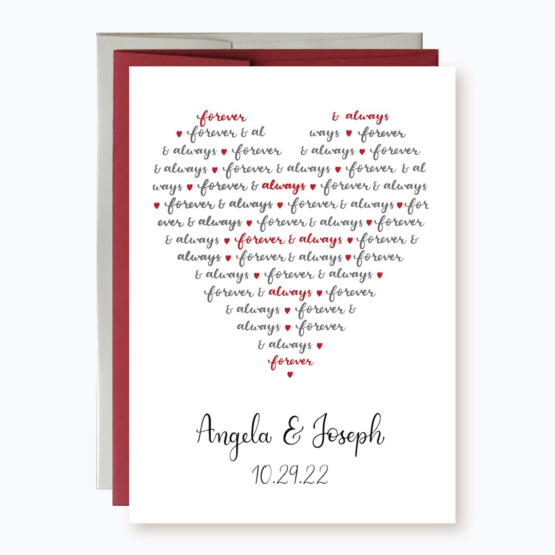 Personalized Wedding Card, Forever and Always Heart Card for Wedding ...