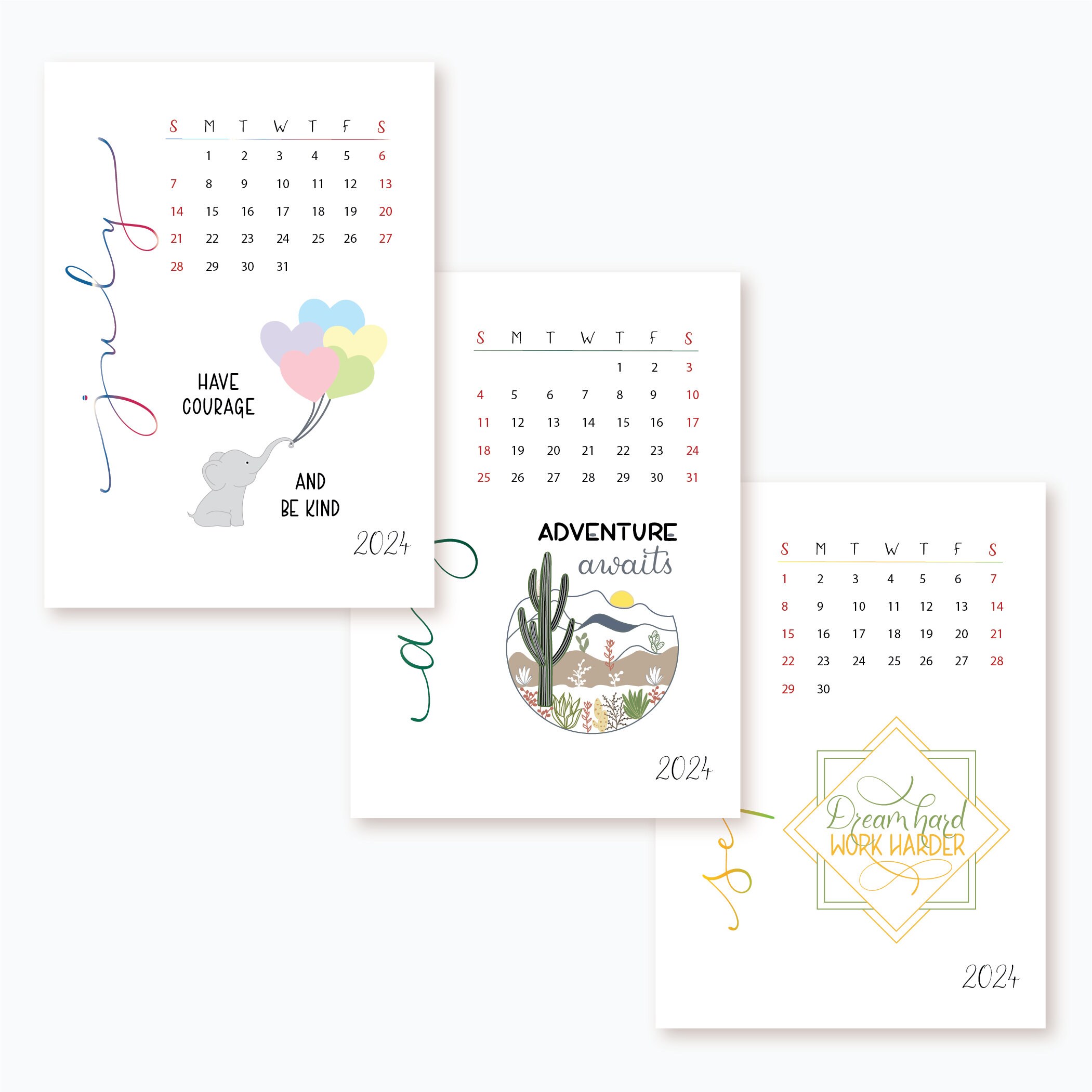 2024 Calendar for 12 Months, Inspirational, Optional Stand, Teacher ...