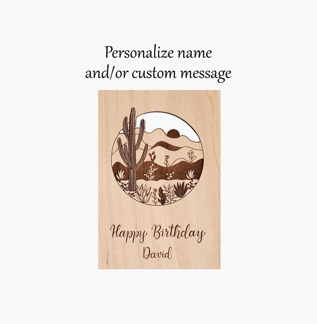 Personalized Outdoorsy Wooden Birthday Card, Laser Cut Wooden Desert ...