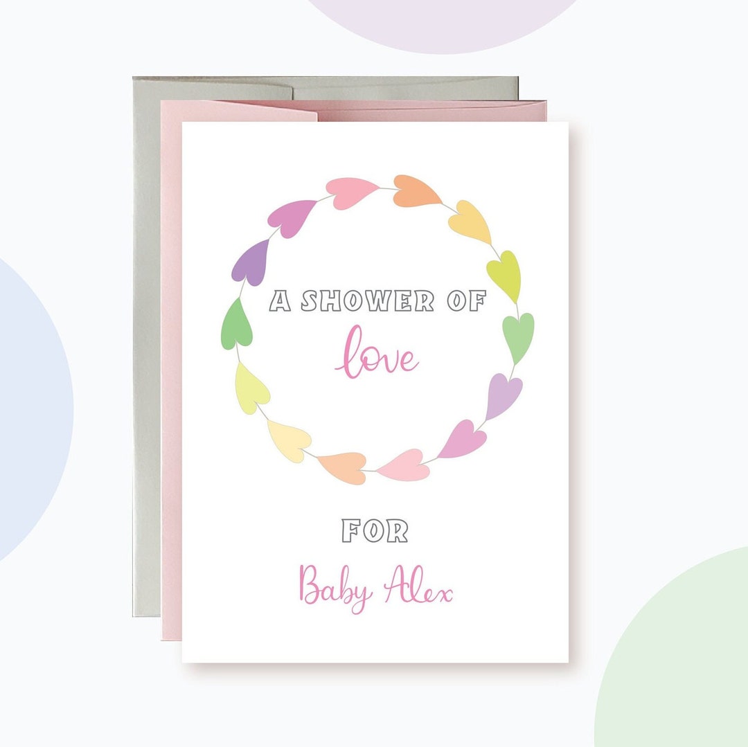 Baby Shower Card Personalized, A Shower of Love, New Baby Girl Card ...
