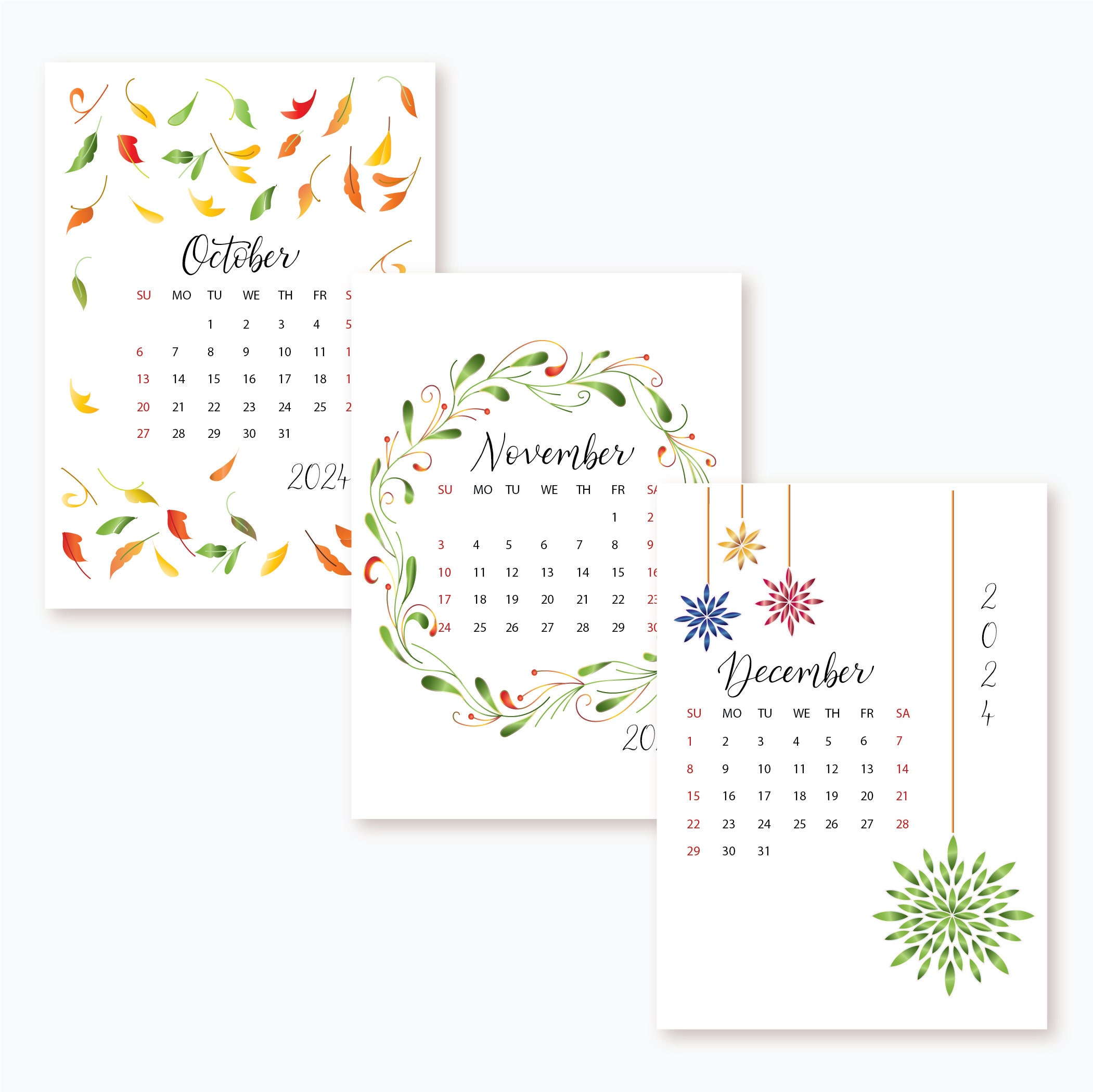 2024 Desk Calendar, Optional Stand, 12 Month Seasonal Year Calendar ...