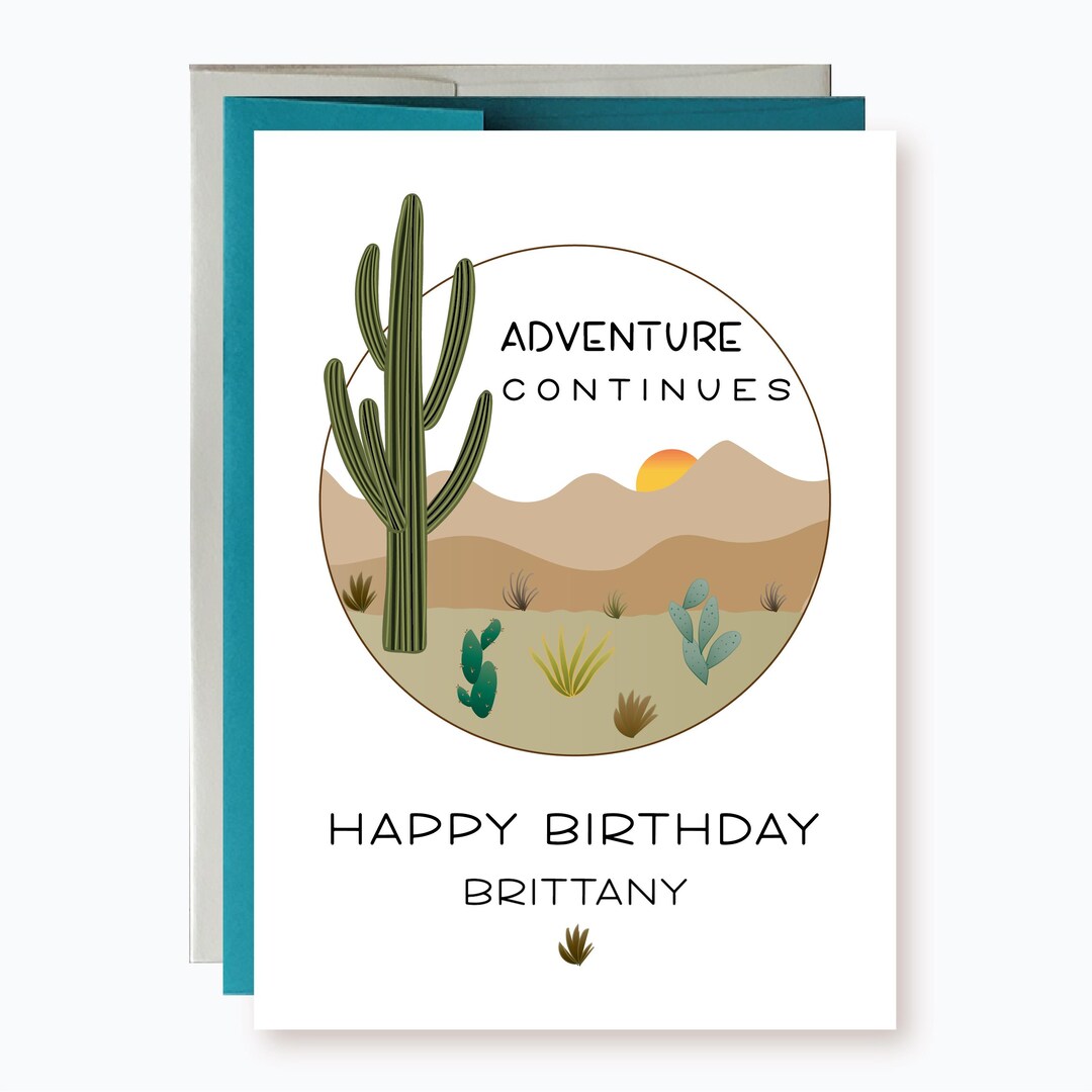Custom Personalize Name Landscape Birthday Card, Outdoorsy Cactus ...