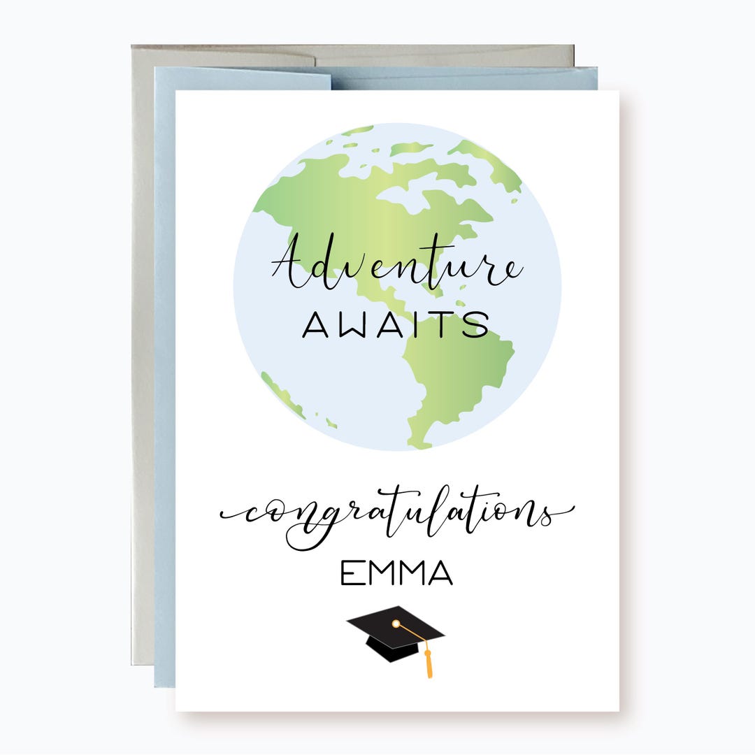 Personalized Grad Card, Adventure Awaits Inspirational Graduation Card ...