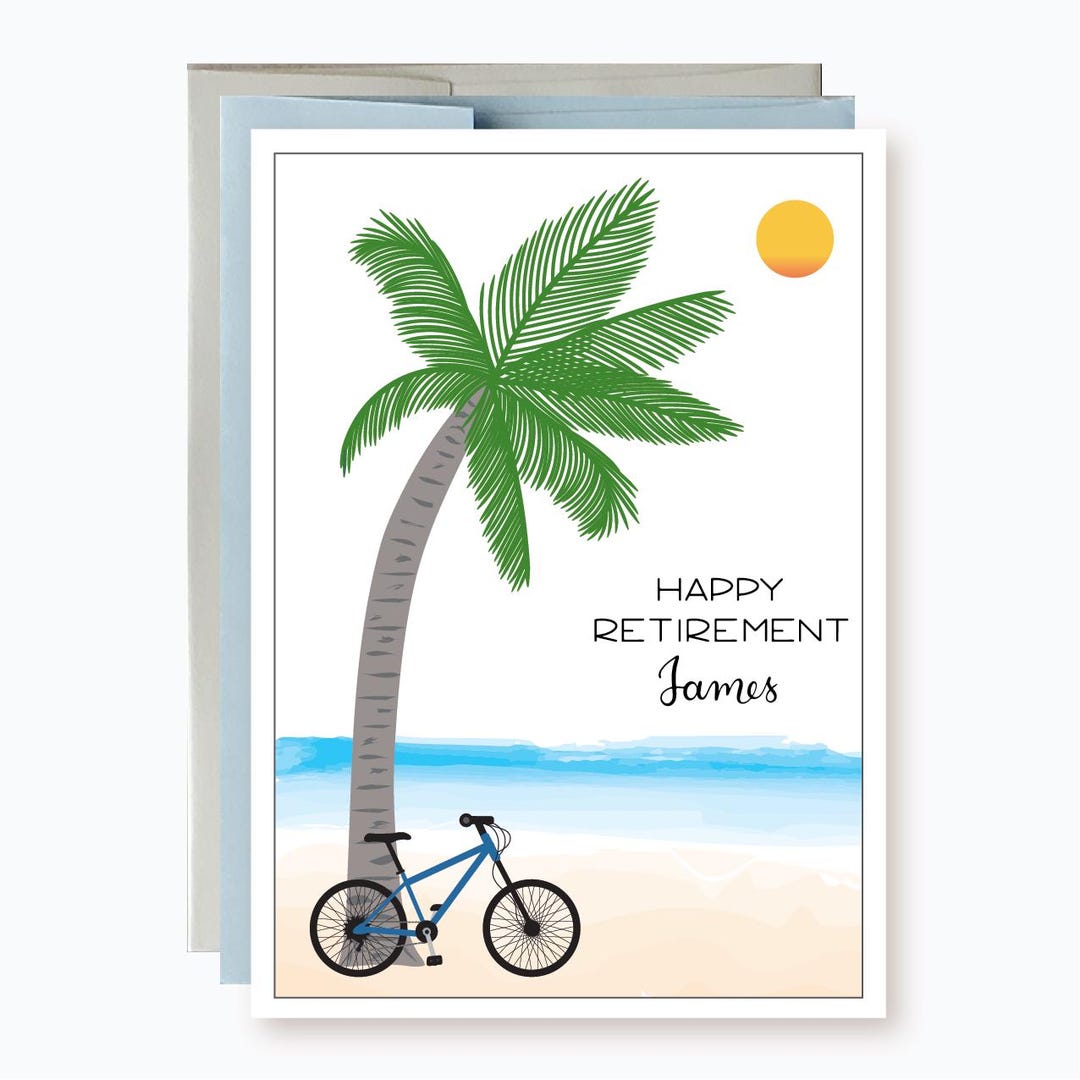 Personalized Retirement Card, Palm Tree, Bike and Beach Retirement Card ...