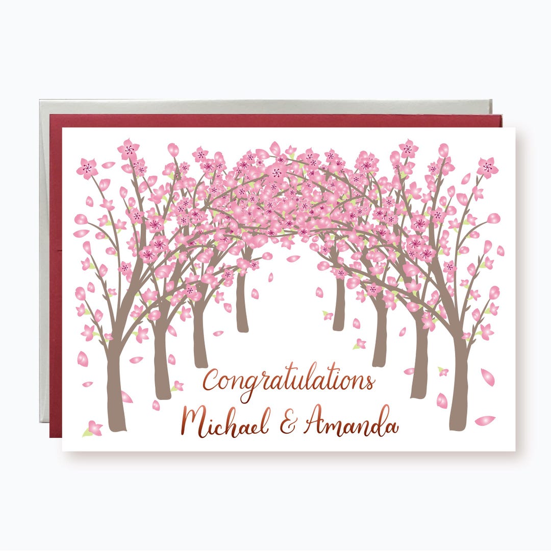 Personalized Wedding Card | Cherry Blossom Wedding Congratulations Greeting Card | Spring ...