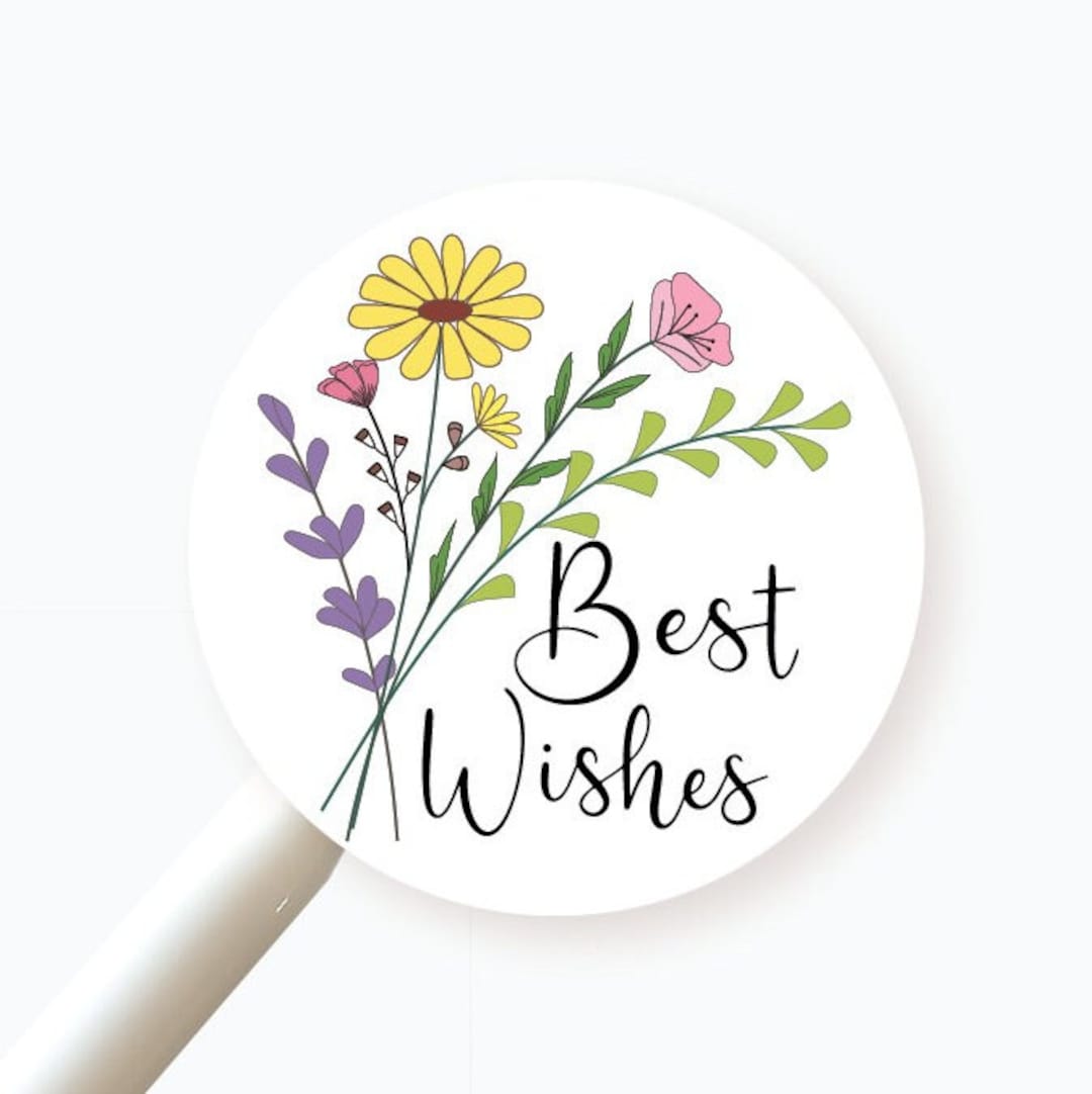 24 Best Wishes Stickers | 1.5" in Diameter | Floral Envelope Seals ...