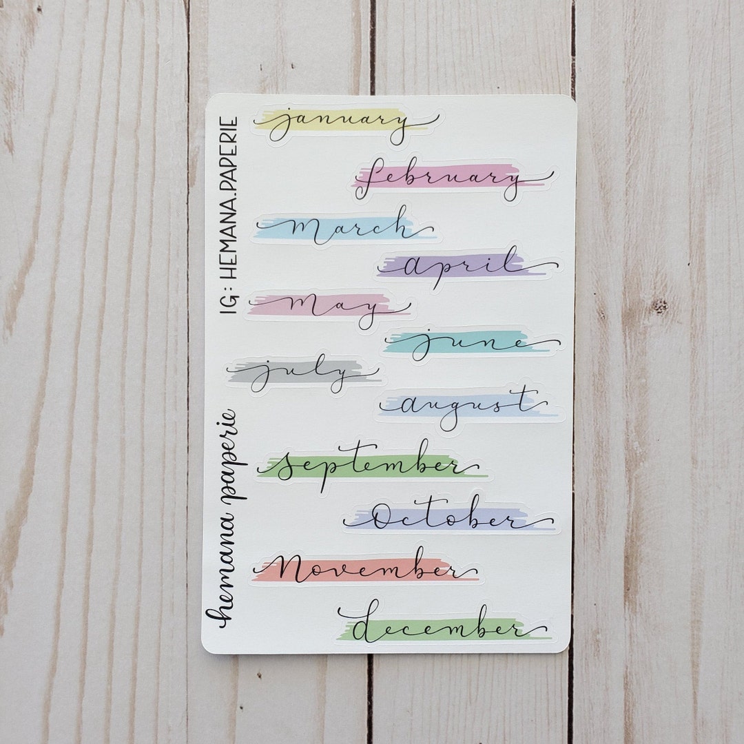 Months of the Year Planner Sticker Sheet, Notebook Stickers, Bullet ...