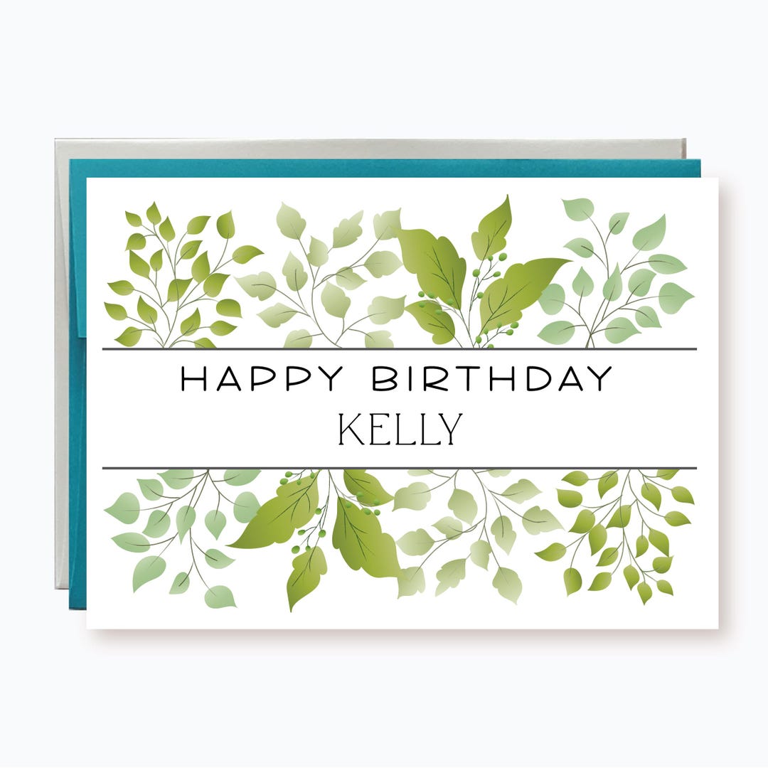 Personalized Birthday Card, Green Foliage Greeting Card for Birthday ...