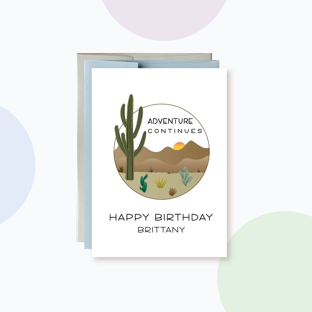 Custom Personalize Name Landscape Birthday Card, Outdoorsy Cactus ...