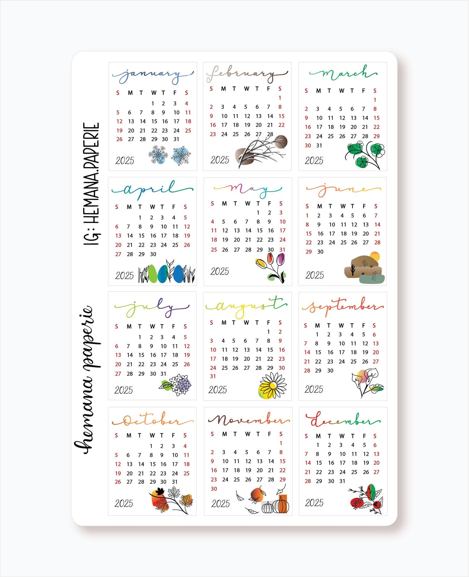 2026 Monthly Seasonal Calendar Planner Stickers, Academic Year Calendar ...