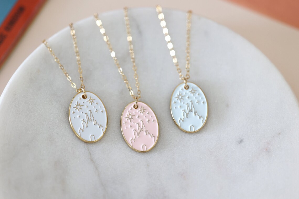 Disney Castle Enamel Necklace Oval Pendant Dainty Chain Gold - Etsy