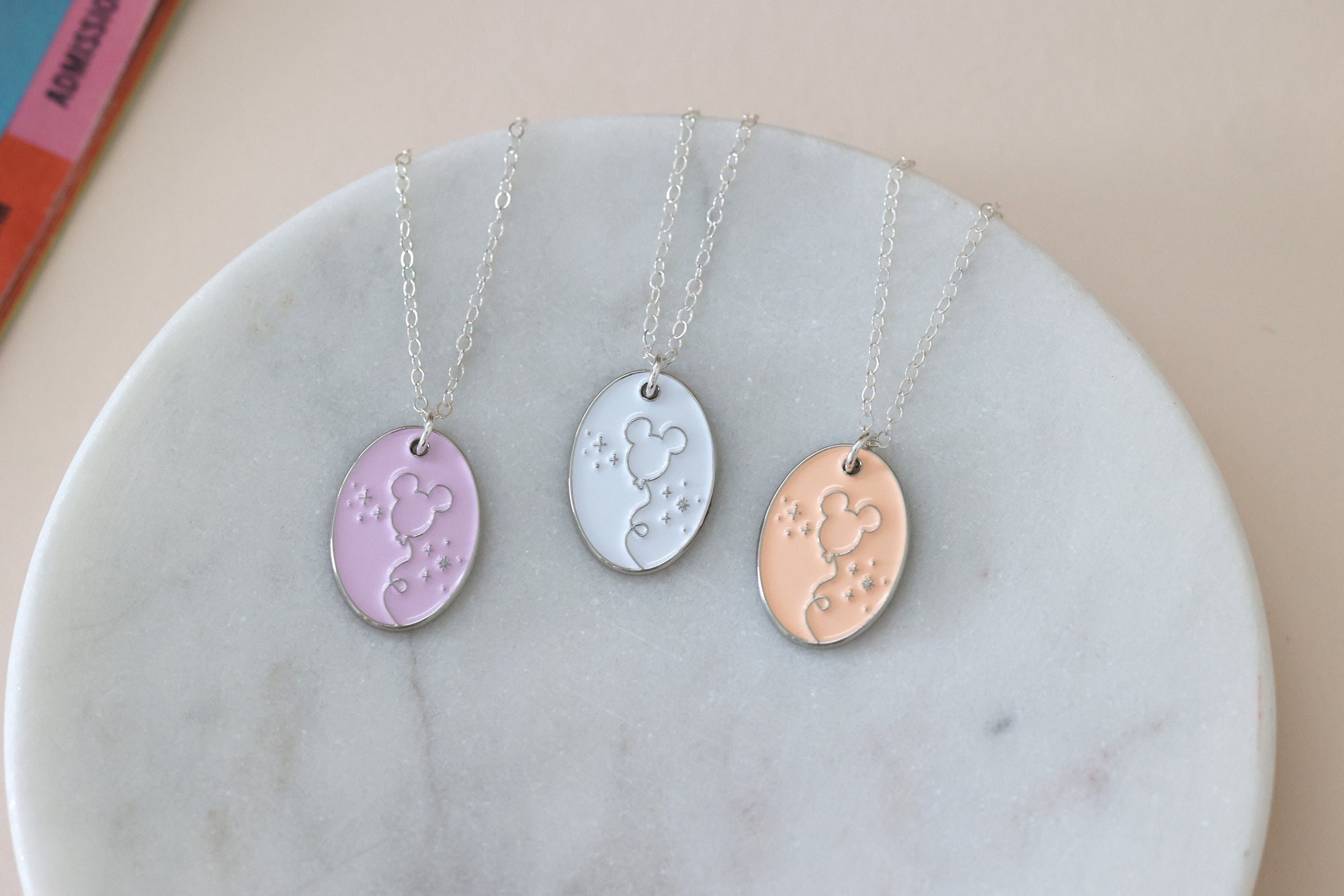 Mickey Balloon Enamel Necklace Oval Pendant Dainty Chain Gold or Silver Necklace Minimal Theme Park Inspired Necklace Etsy