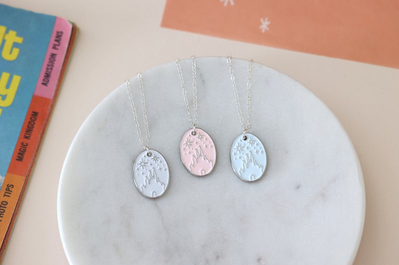 Disney Castle Enamel Necklace, Oval Pendant Dainty Chain, Gold or ...