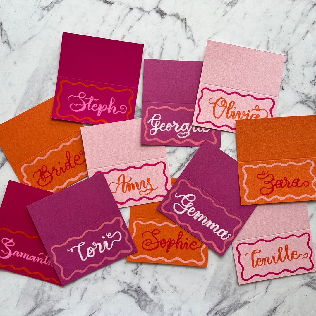 Wavy Colourful Place Card for Wedding Bridal Baby Shower Custom ...