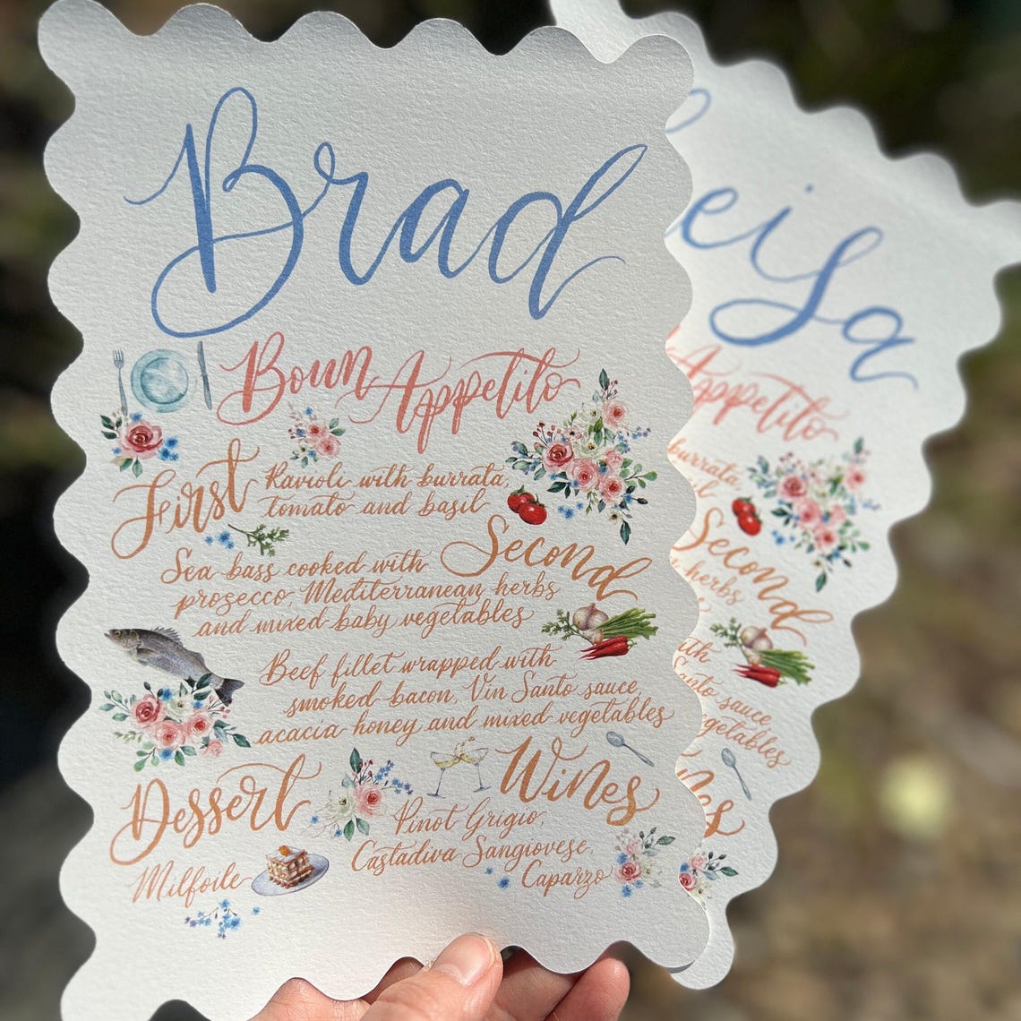 Colourful Wavy Wedding Menu With Personalised Name for Wedding, Event ...