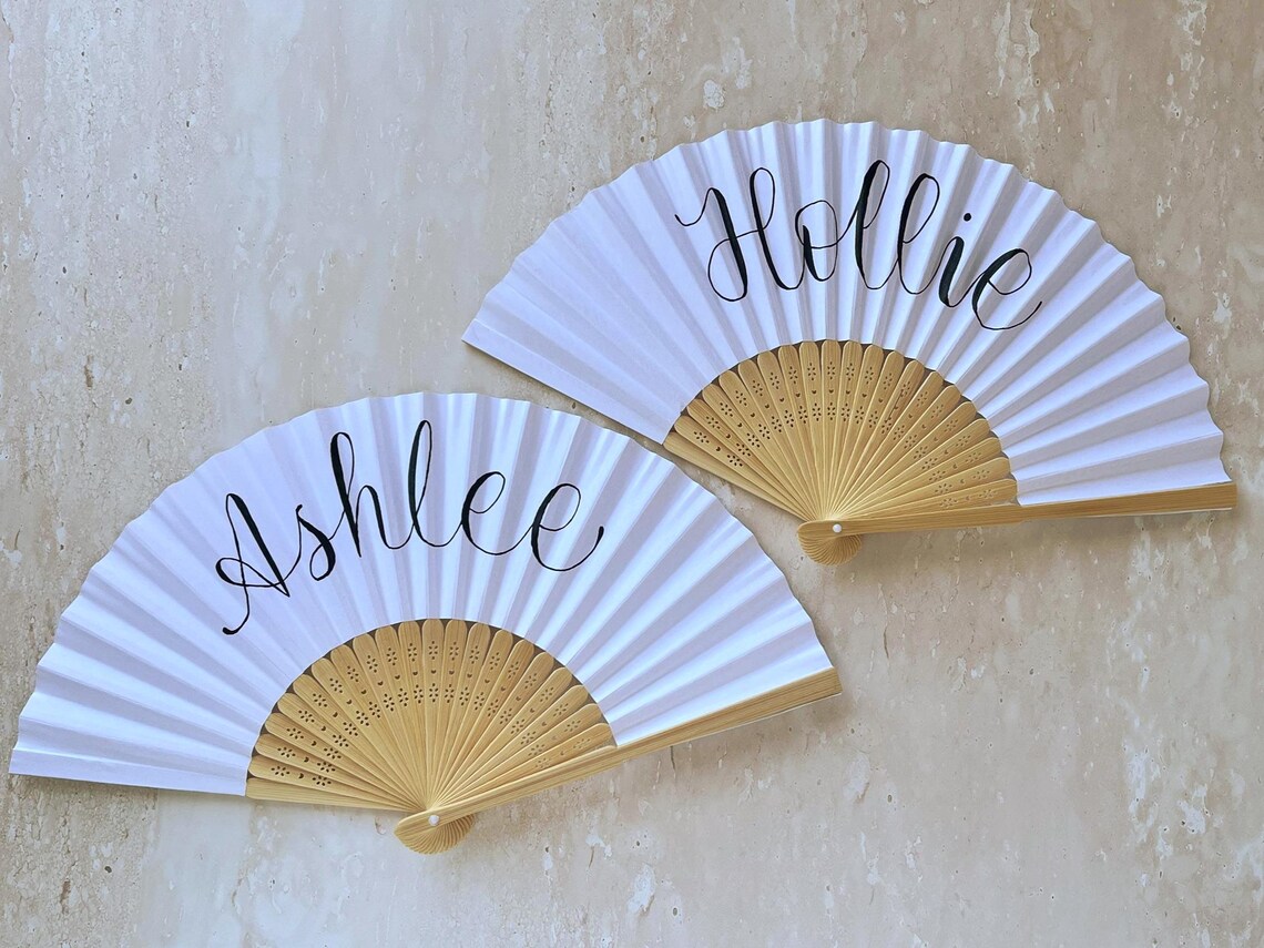 Personalised Wedding Paper Fans, Handwritten Name in Modern or ...