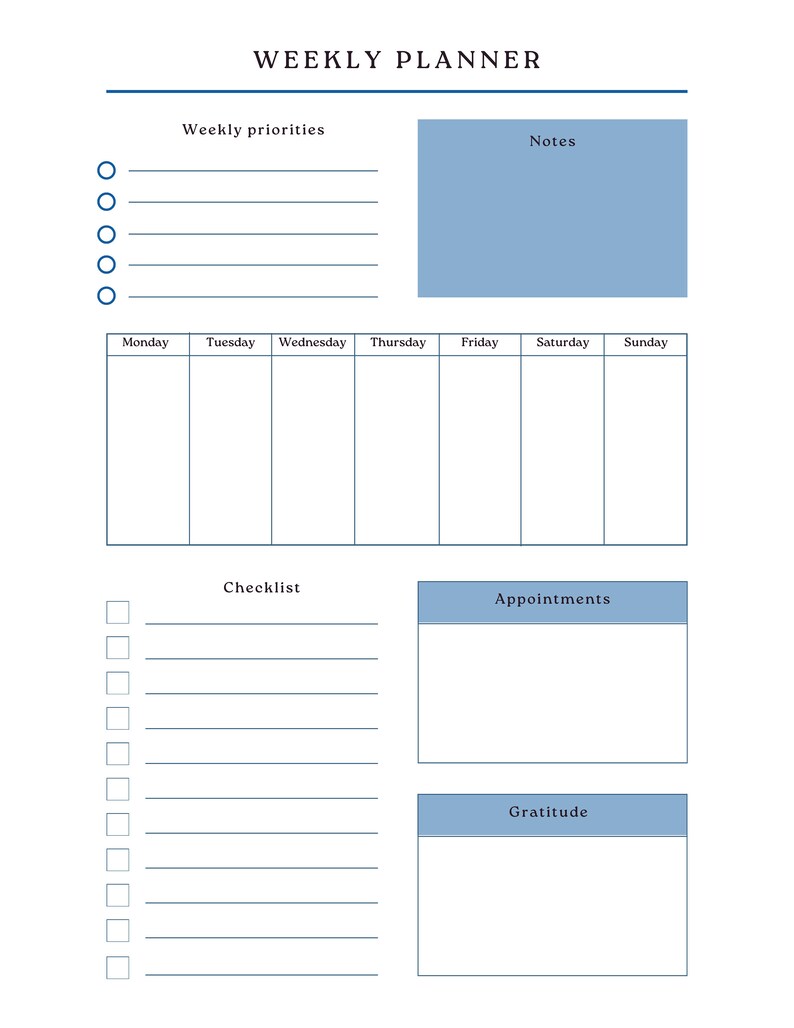 Weekly Planner digital Download - Etsy