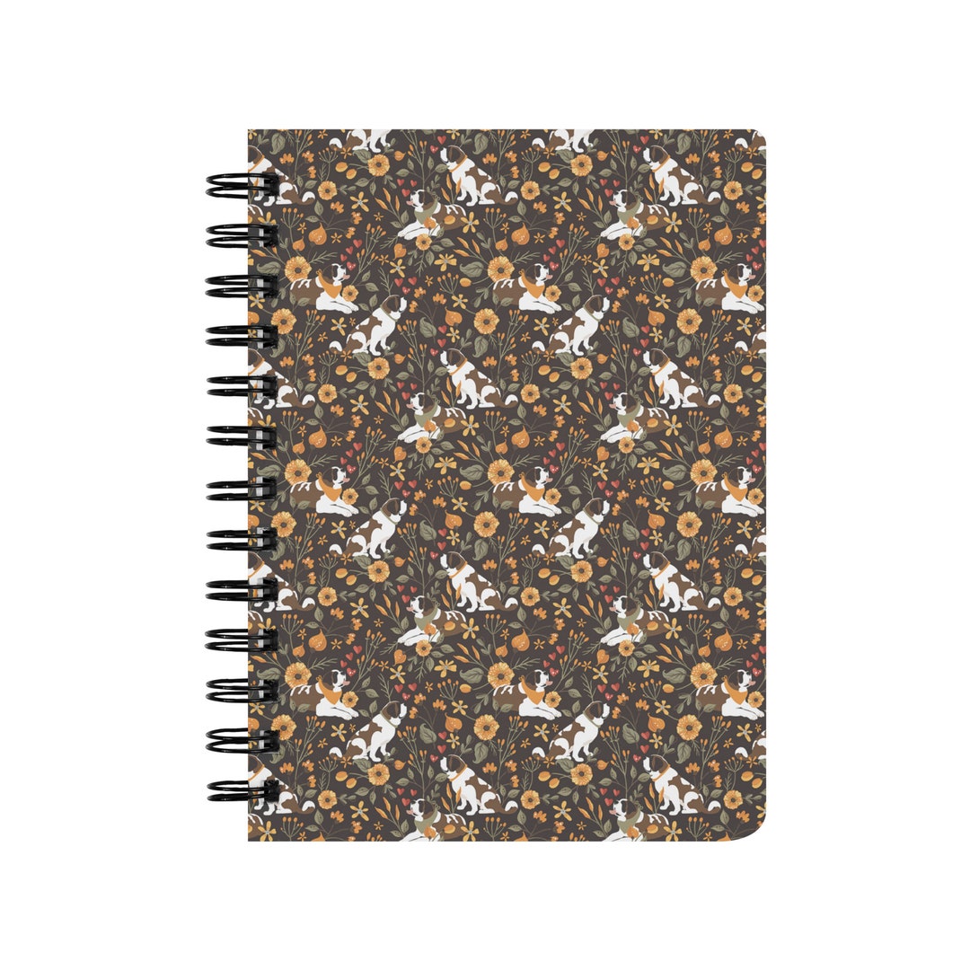 Fall Meadow Saint Bernard Dog Pattern Black Spiral Notebook - Etsy